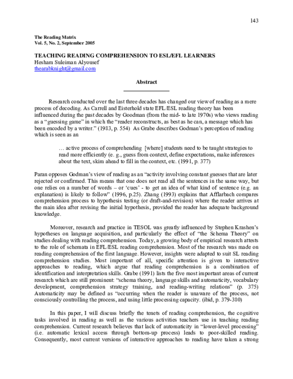 (PDF) Teaching reading comprehension to ESL/EFL learners