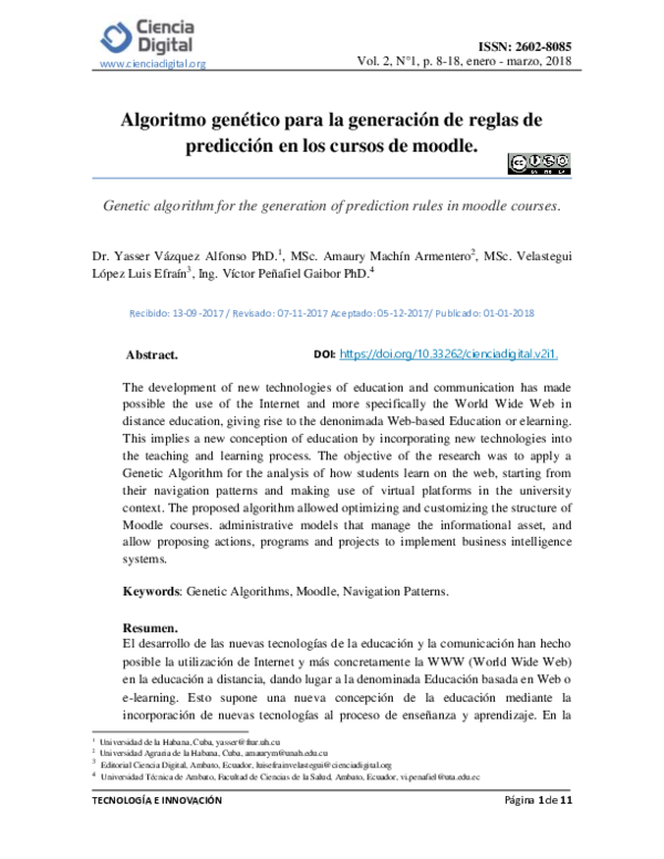 (PDF) Algoritmo genético para la generación de reglas de predicción en ...