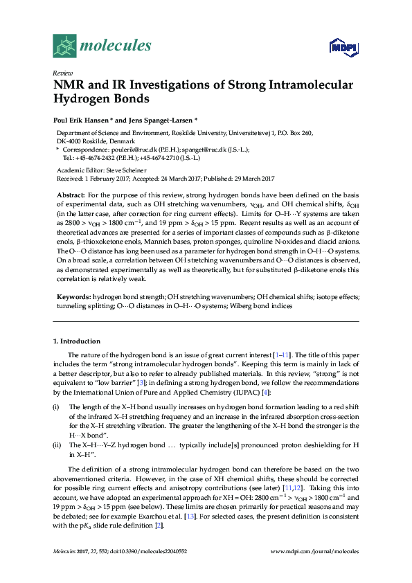 (PDF) NMR and IR Investigations of Strong Intramolecular Hydrogen Bonds