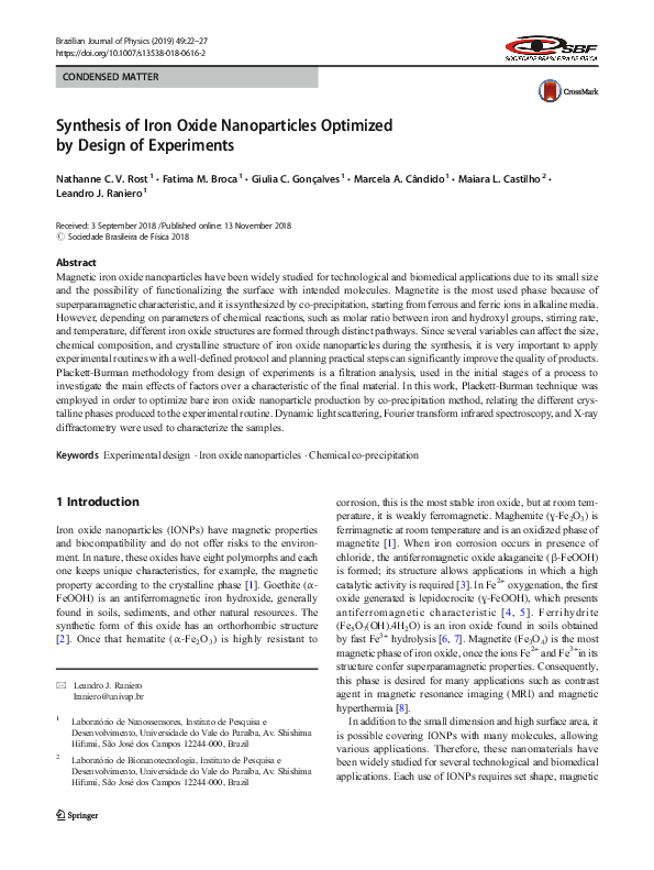 (PDF) Optimizing Iron Oxide Nanoparticle Synthesis