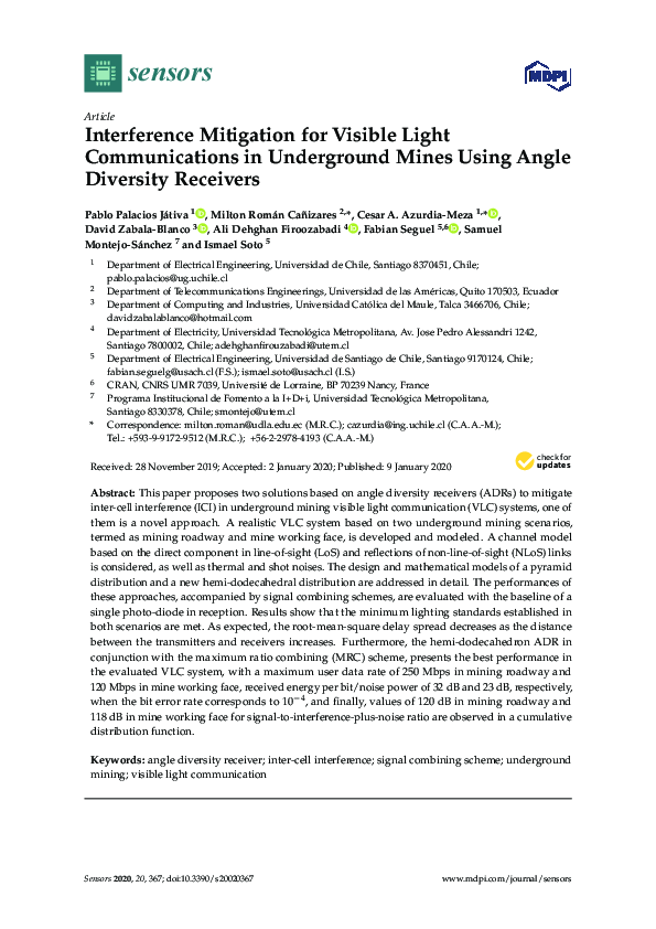 (PDF) Interference Mitigation for Visible Light Communications in Underground Mines Using Angle ...