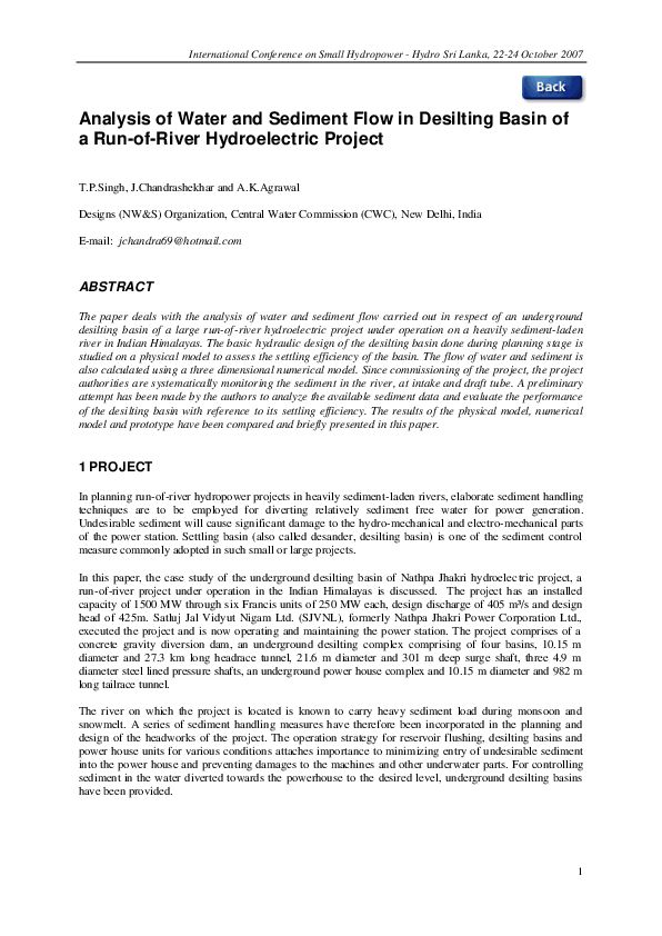 (PDF) Analysis of Water and Sediment Flow in Desilting Basin of a Run ...
