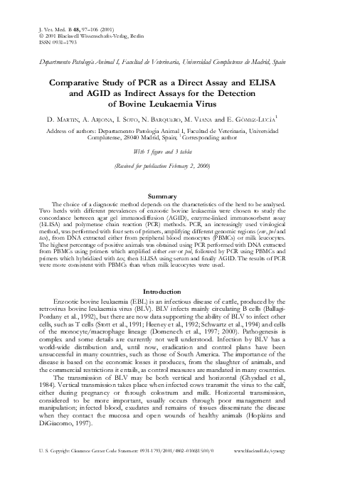 (PDF) Comparative Study of PCR as a Direct Assay and ELISA and AGID as ...