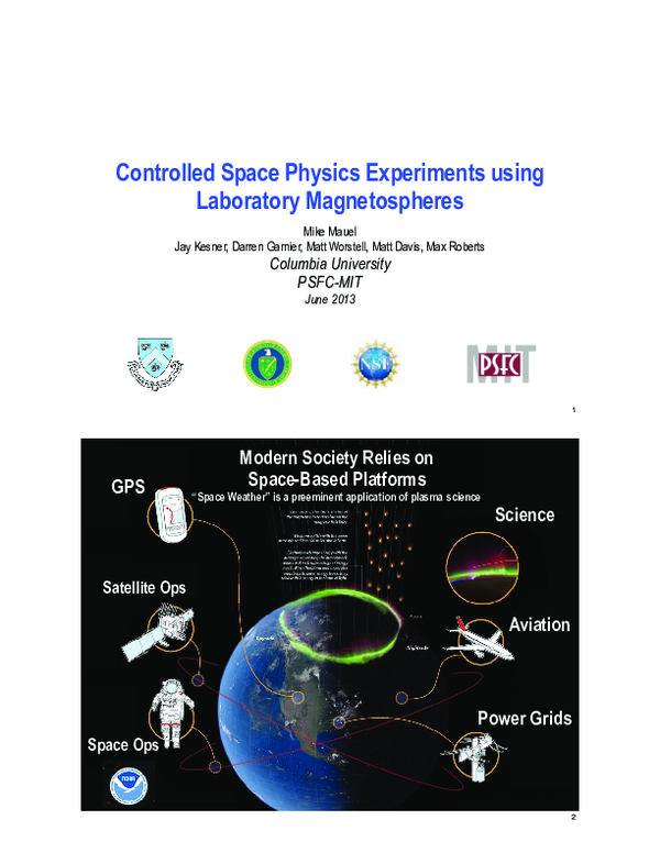 (PDF) Controlled Space Physics Experiments using Laboratory Magnetospheres