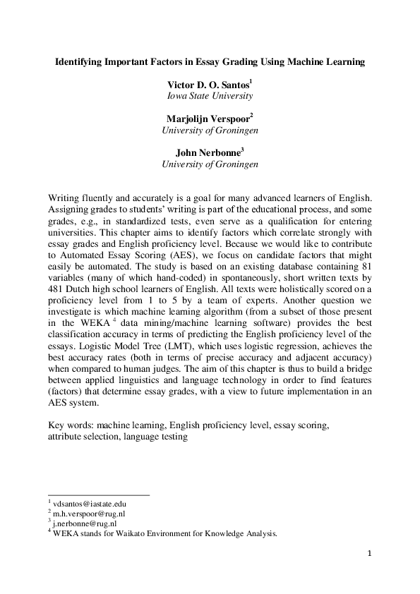 (PDF) Identifying Important Factors in Essay Grading Using Machine Learning