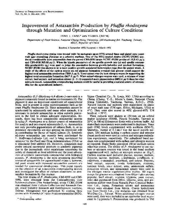 (PDF) Improvement of Astaxanthin Production by Phaffia Rhodozyma Through Mutation and ...