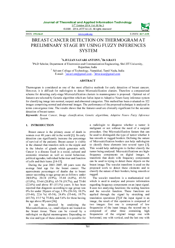 Pdf Breast Cancer Detection On Thermogram At Preliminary Stage By Using Fuzzy Inferences