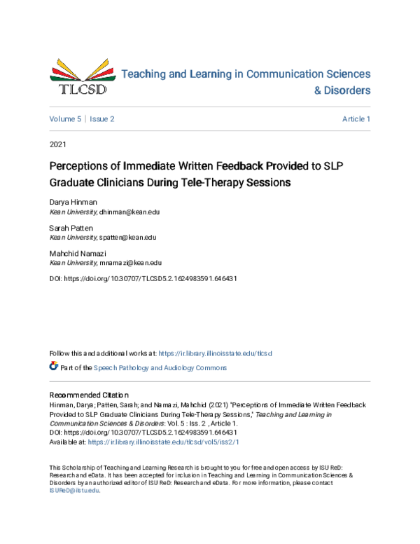 (PDF) Perceptions of Immediate Written Feedback Provided to SLP ...