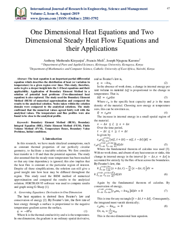 (PDF) One Dimensional Heat Equations and Two Dimensional Steady Heat Flow Equations and their ...
