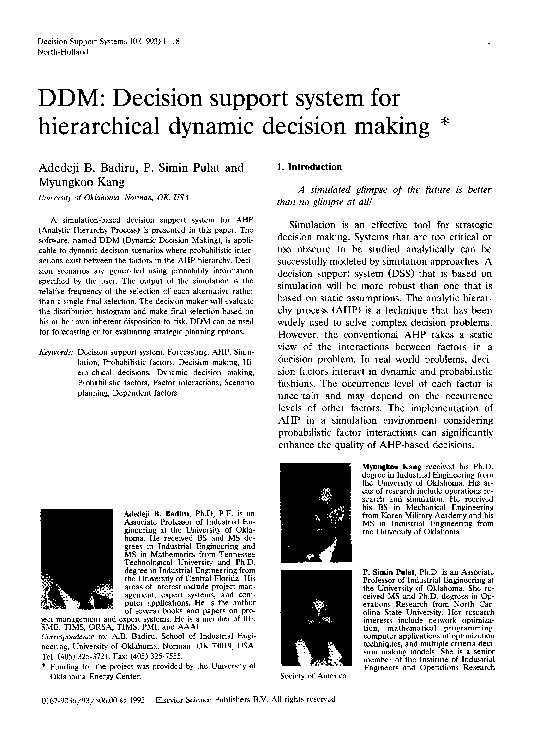 (PDF) DDM: Decision support system for hierarchical dynamic decision making