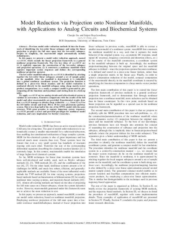 Pdf Model Reduction Via Projection Onto Nonlinear Manifolds With