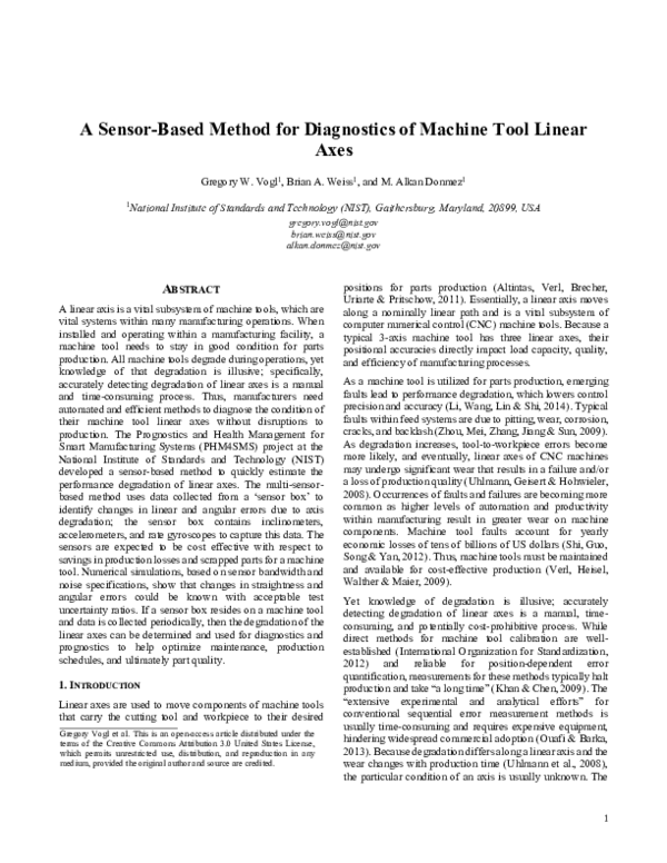 (PDF) A Sensor-Based Method for Diagnostics of Machine Tool Linear Axes