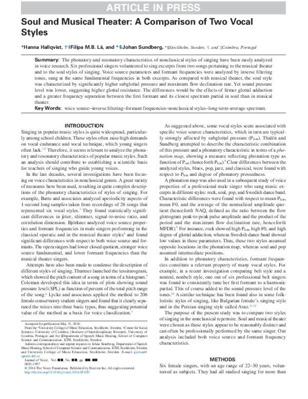 (PDF) Soul and Musical Theater: A Comparison of Two Vocal Styles