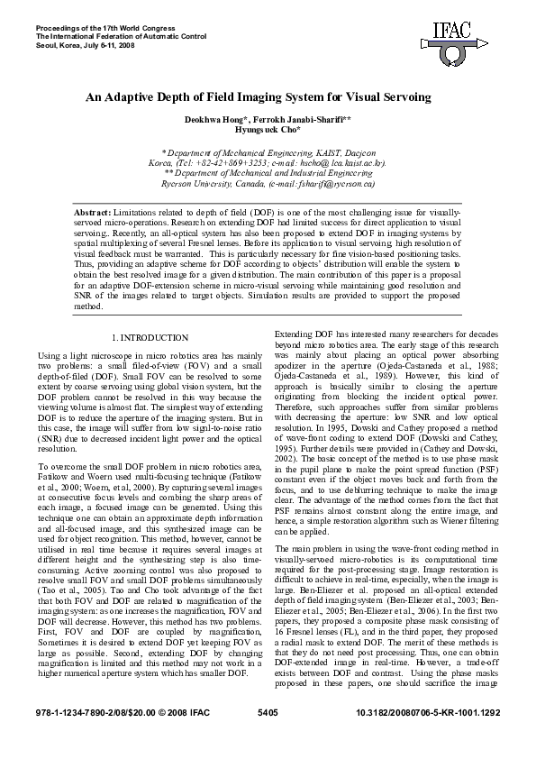 (PDF) An Adaptive Depth of Field Imaging System for Visual Servoing
