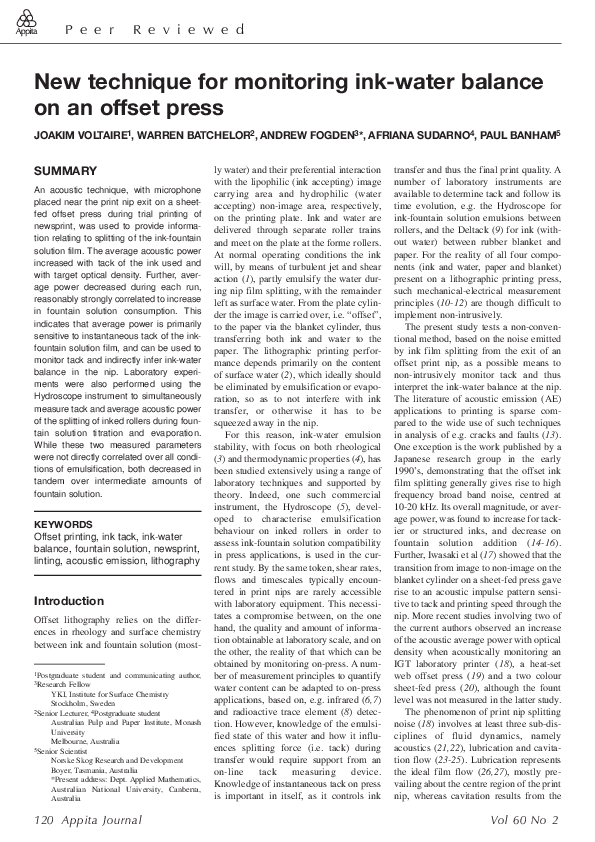 (PDF) New technique for monitoring ink-water balance on an offset press