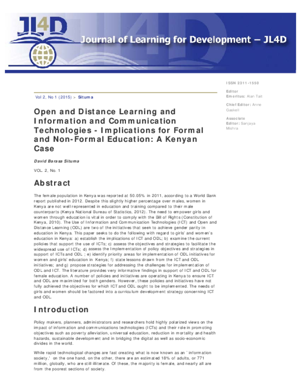 (PDF) Open and Distance Learning and Information and Communication ...