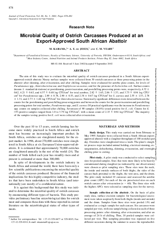 (PDF) Microbial quality of ostrich carcasses produced at an export ...