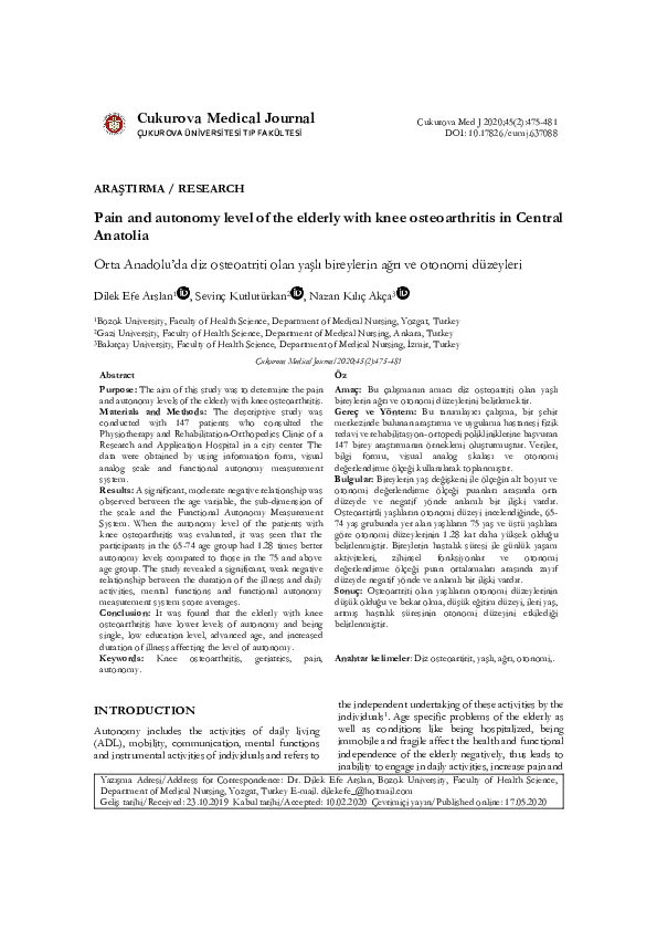 (PDF) Pain and autonomy level of the elderly with knee osteoarthritis ...