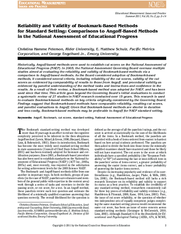 (PDF) Reliability and Validity of Bookmark‐Based Methods for Standard ...