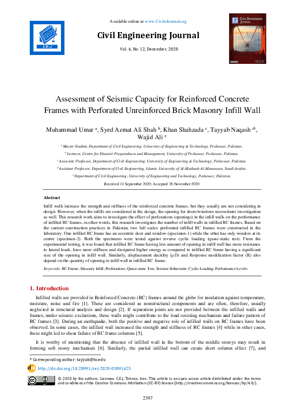 (PDF) Assessment of Seismic Capacity for Reinforced Concrete Frames ...