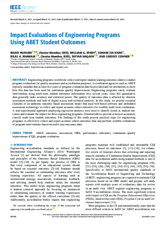 (PDF) Impact Evaluations of Engineering Programs Using ABET Student ...