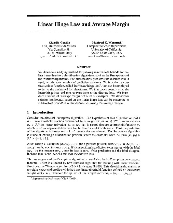 (PDF) Linear Hinge Loss and Average Margin