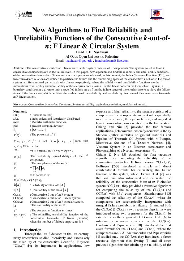 Pdf New Algorithms To Find Reliability And Unreliability Functions Of The Consecutive K Out Of