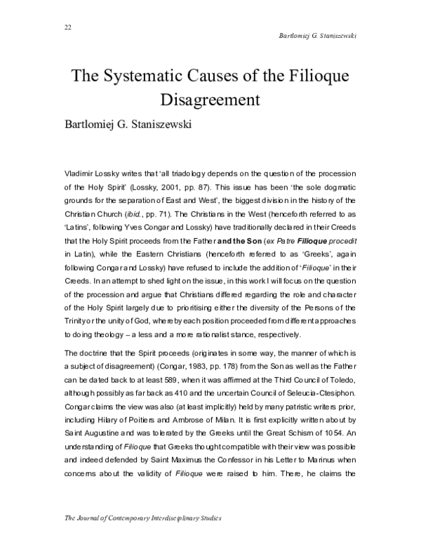 (PDF) Systematic Causes of the Filioque
