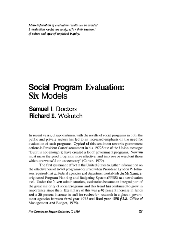 (PDF) Social program evaluation: Six models