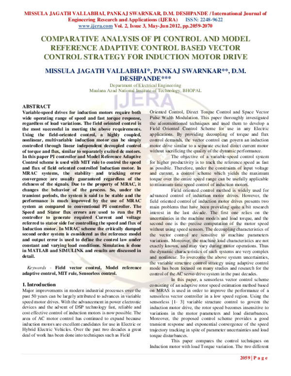 (PDF) Comparative Analysis of Pi Control and Model Reference Adaptive Control Based Vector ...