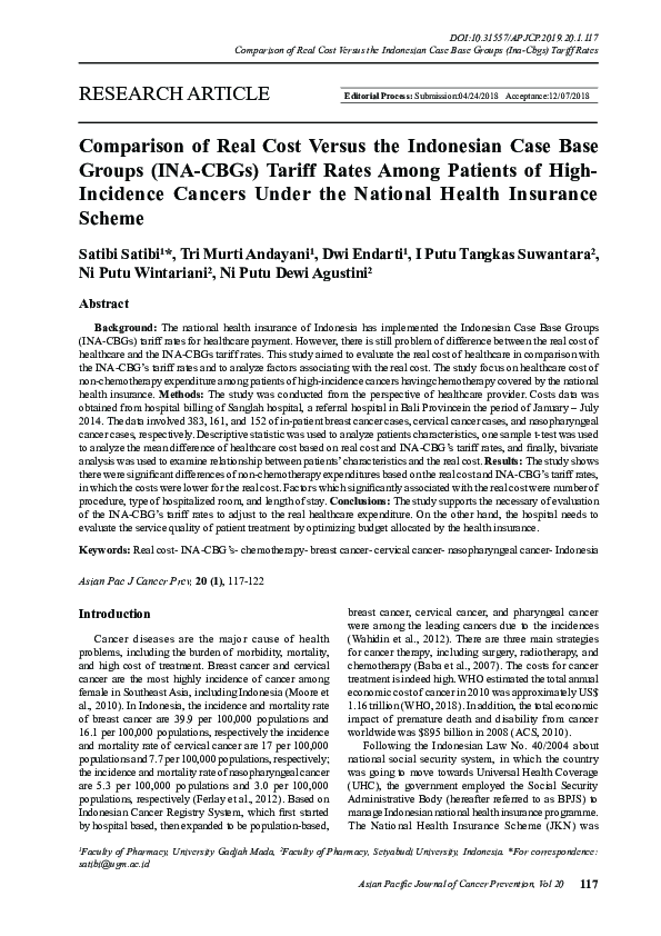(PDF) Comparison of Real Cost Versus the Indonesian Case Base Groups ...
