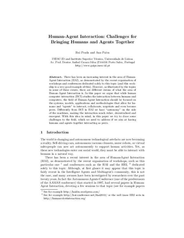 (PDF) Human-agent interaction: Challenges for bringing humans and ...