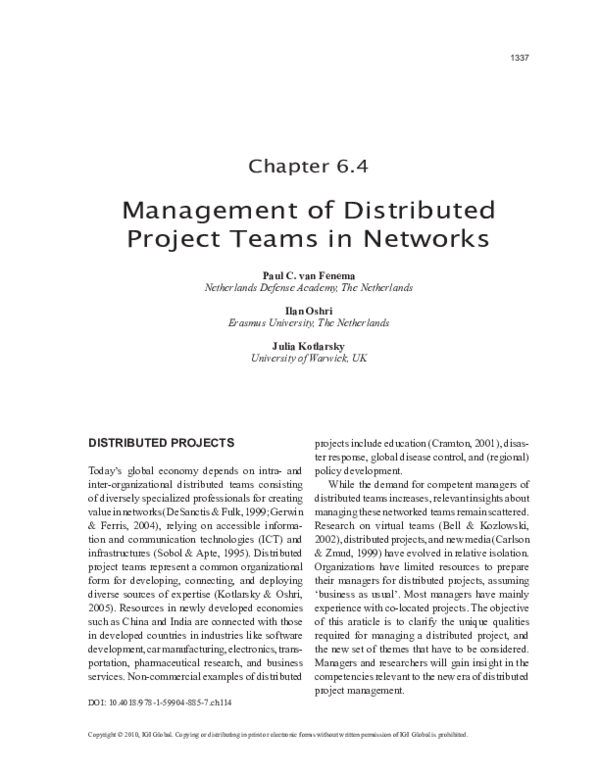 (PDF) Management of Distributed Project Teams in Networks