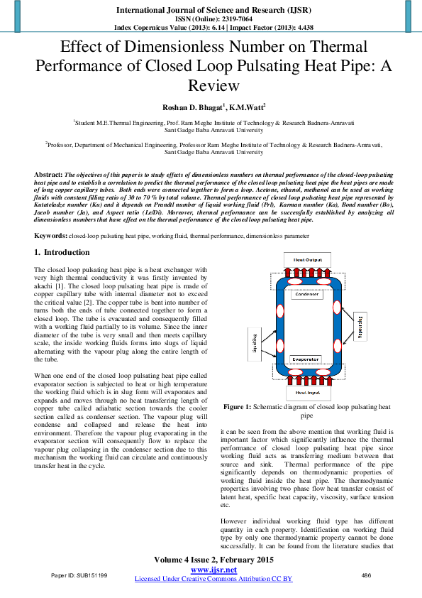 (PDF) Effect of Dimensionless Number on Thermal Performance of Closed Loop Pulsating Heat Pipe ...