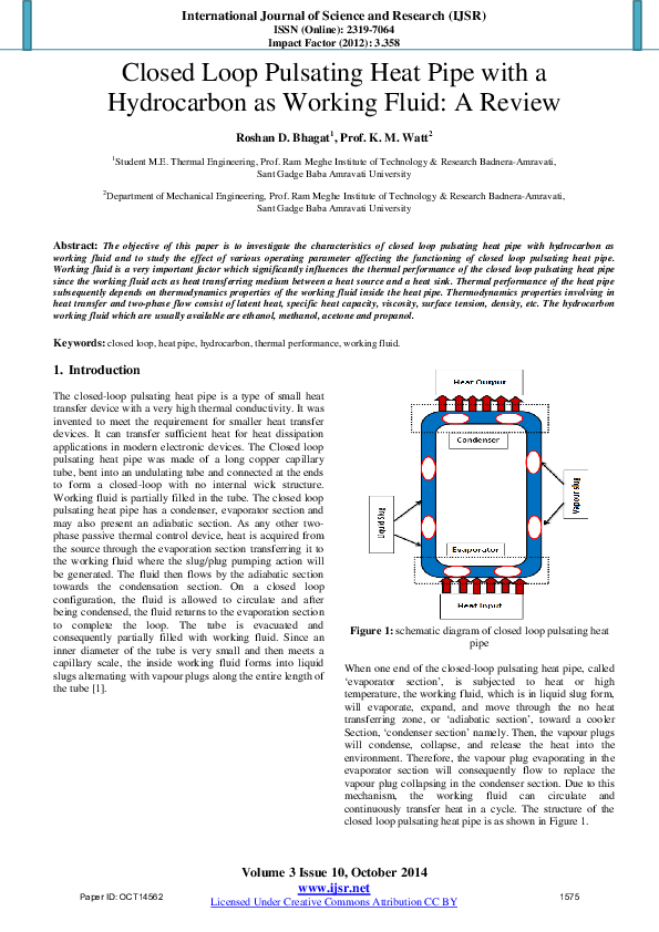 (PDF) Closed Loop Pulsating Heat Pipe with a Hydrocarbon as Working Fluid: A Review