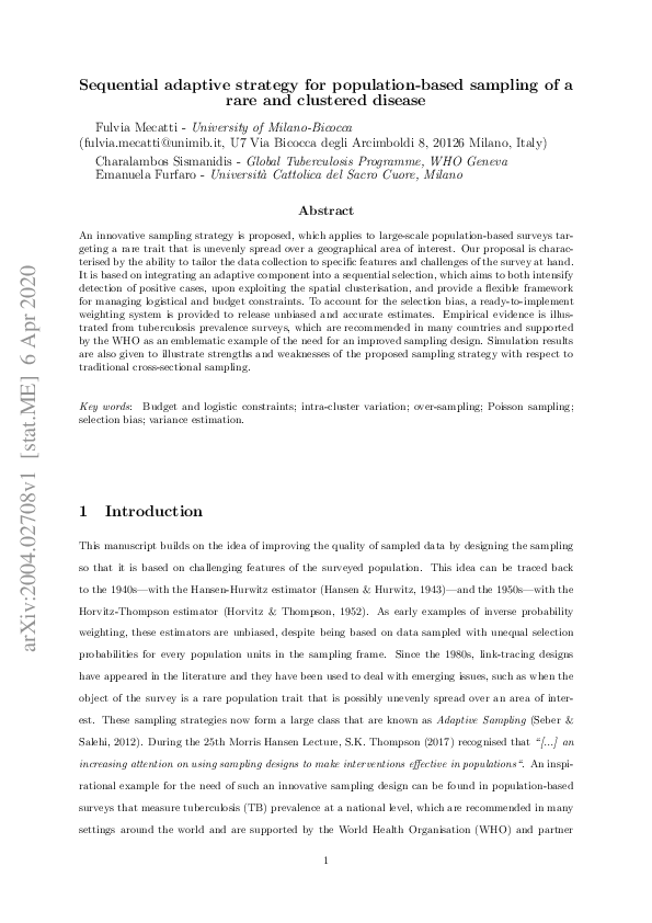 (PDF) Sequential adaptive strategy for population-based sampling of a rare and clustered disease