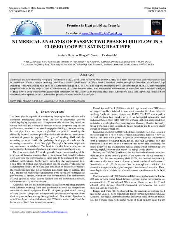 (PDF) Numerical Analysis of Passive Two Phase Fluid Flow in a Closed Loop Pulsating Heat Pipe