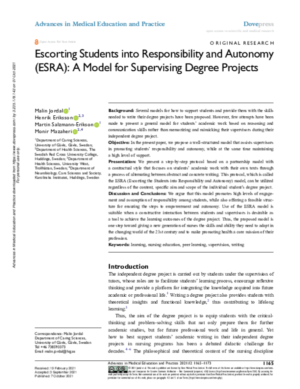 (PDF) Escorting Students into Responsibility and Autonomy (ESRA): A ...