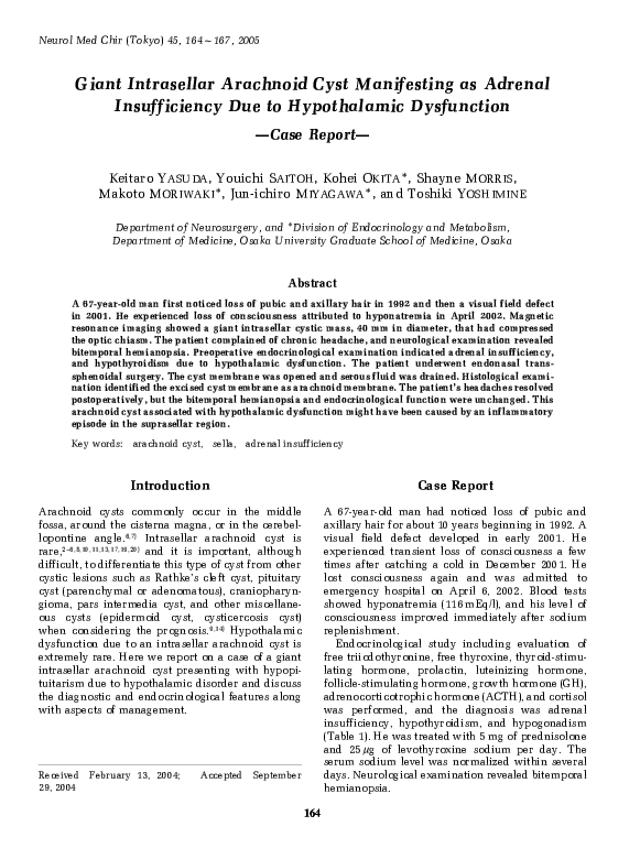 (PDF) Giant Intrasellar Arachnoid Cyst Manifesting as Adrenal ...