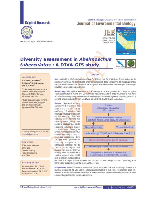 (PDF) Diversity assessment in Abelmoschus tuberculatus : A DIVA-GIS study
