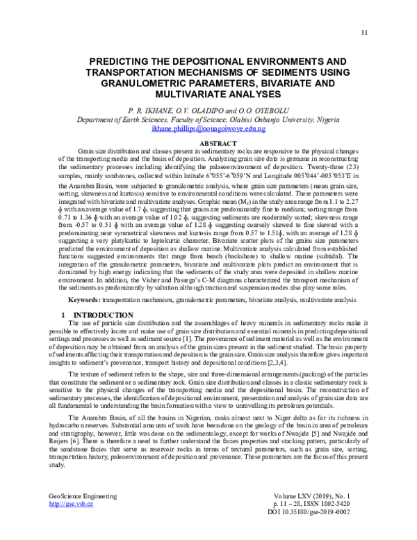 (PDF) Predicting the Depositional Environments and Transportation Mechanisms of Sediments Using ...