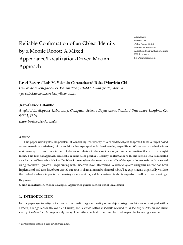 (PDF) Reliable confirmation of an object identity by a mobile robot: A ...