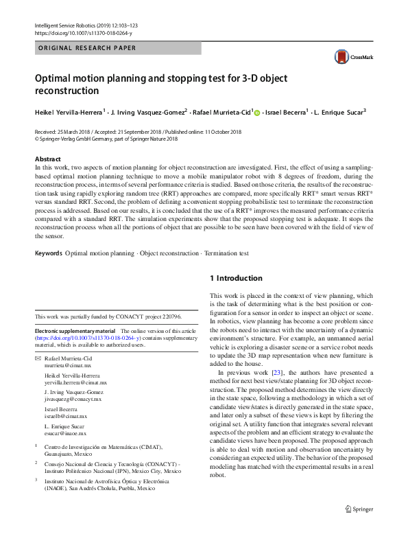 (PDF) Optimal motion planning and stopping test for 3-D object ...