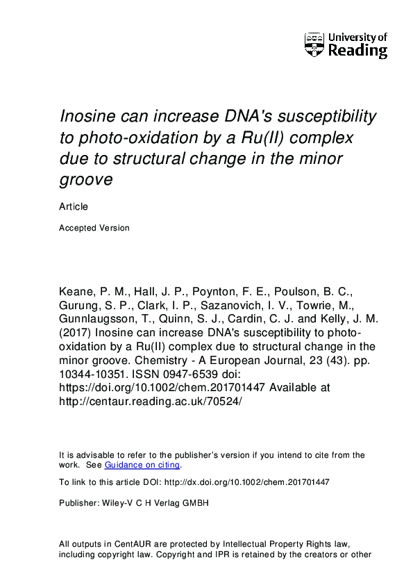 (PDF) Inosine can increase DNA's susceptibility to photo-oxidation by a ...