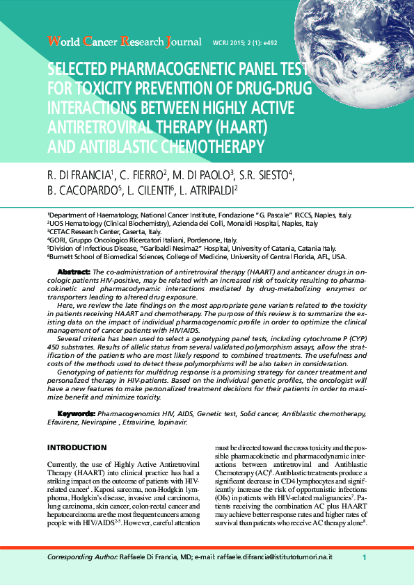 (PDF) Selected Pharmacogenetic Panel Test for Toxicity Prevention of ...