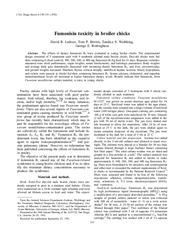 (PDF) Fumonisin toxicity in broiler chicks