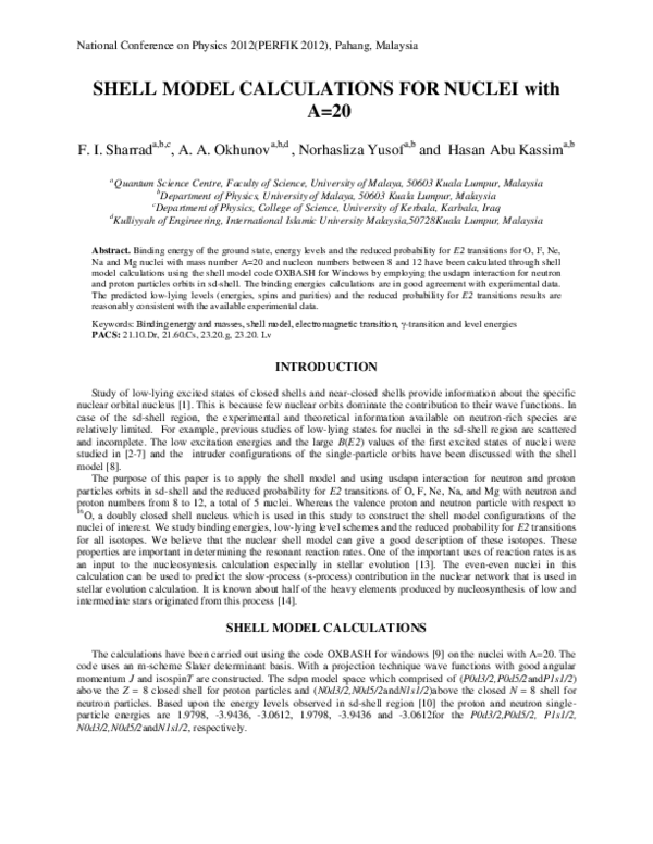 (PDF) Shell Model Calculations for Nuclei with A=20