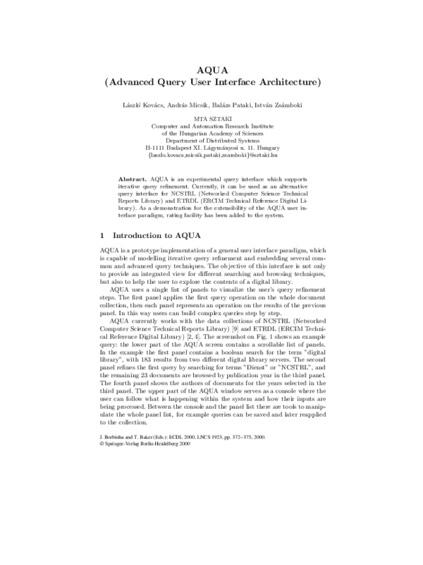 (PDF) AQUA (Advanced Query User Interface Architecture)