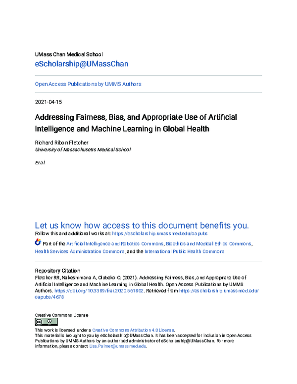 (PDF) Addressing Fairness, Bias, and Appropriate Use of Artificial Intelligence and Machine ...