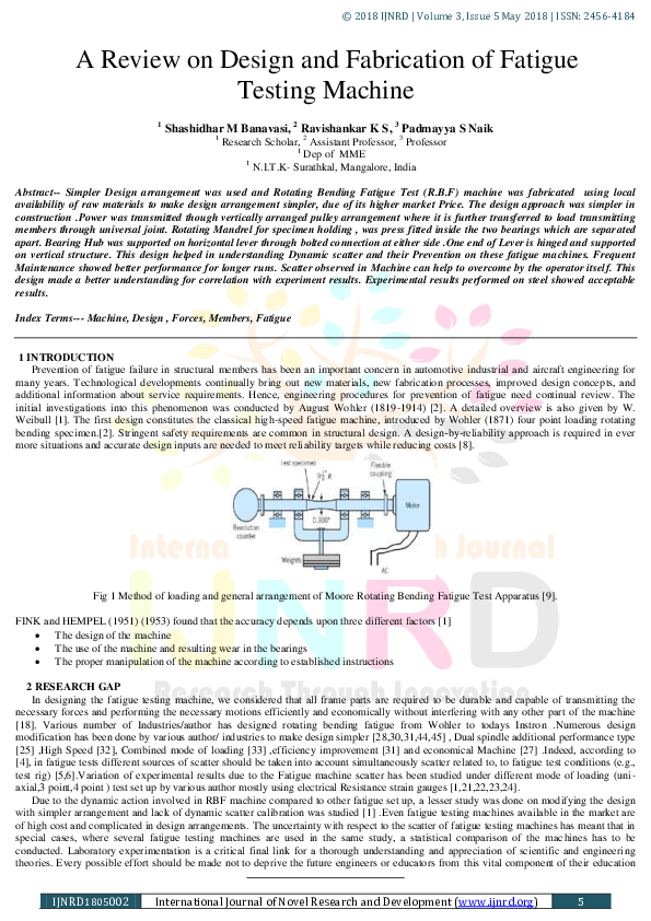 (PDF) A Review on Design and Fabrication of Fatigue Testing Machine